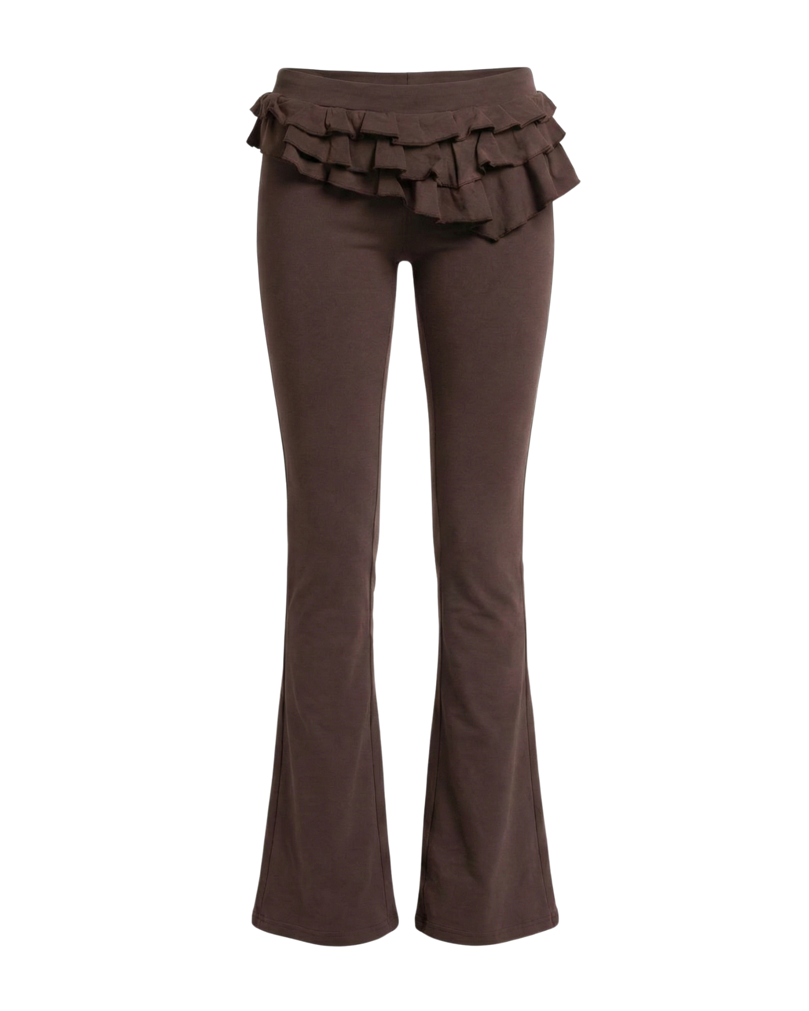 BOOT CUT LOW RISE PANTS WITH ASYMETRIC RUFFLE DETAILS – Sudietuz
